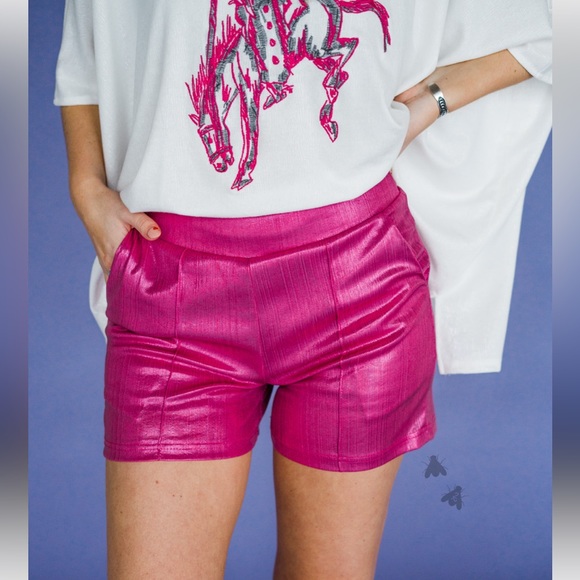 2 Fly Co | Shorts | Nwt Stunning Fabulous Pink Metallic Pop Shorts ...